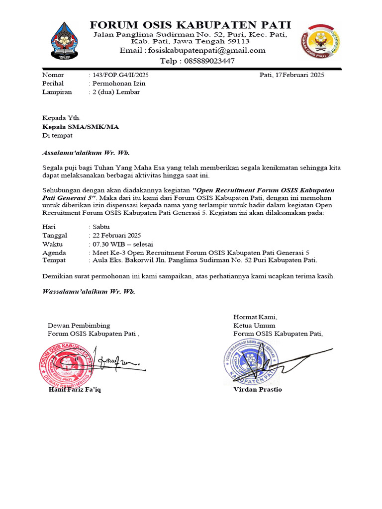 Open Recruitment OSIS Pati 2025 | PDF