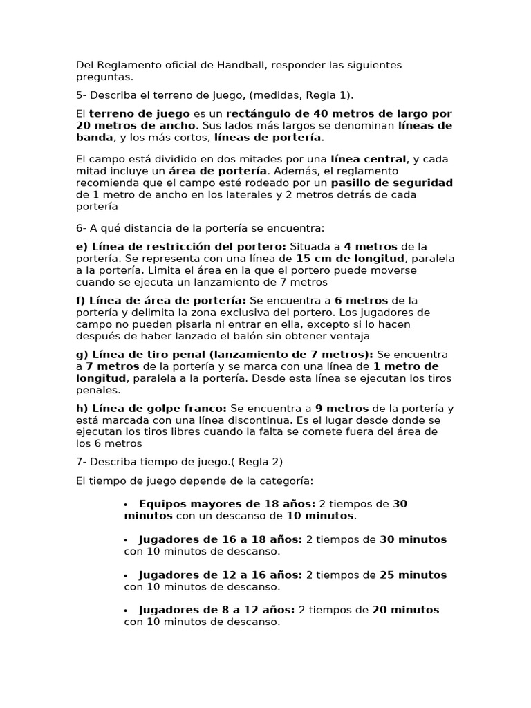 Del Reglamento oficial de Handball | PDF | Campo de béisbol | Deportes