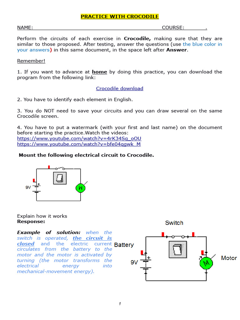 Crocodile Circuit Practice Guide | PDF | Switch | Electrical Equipment