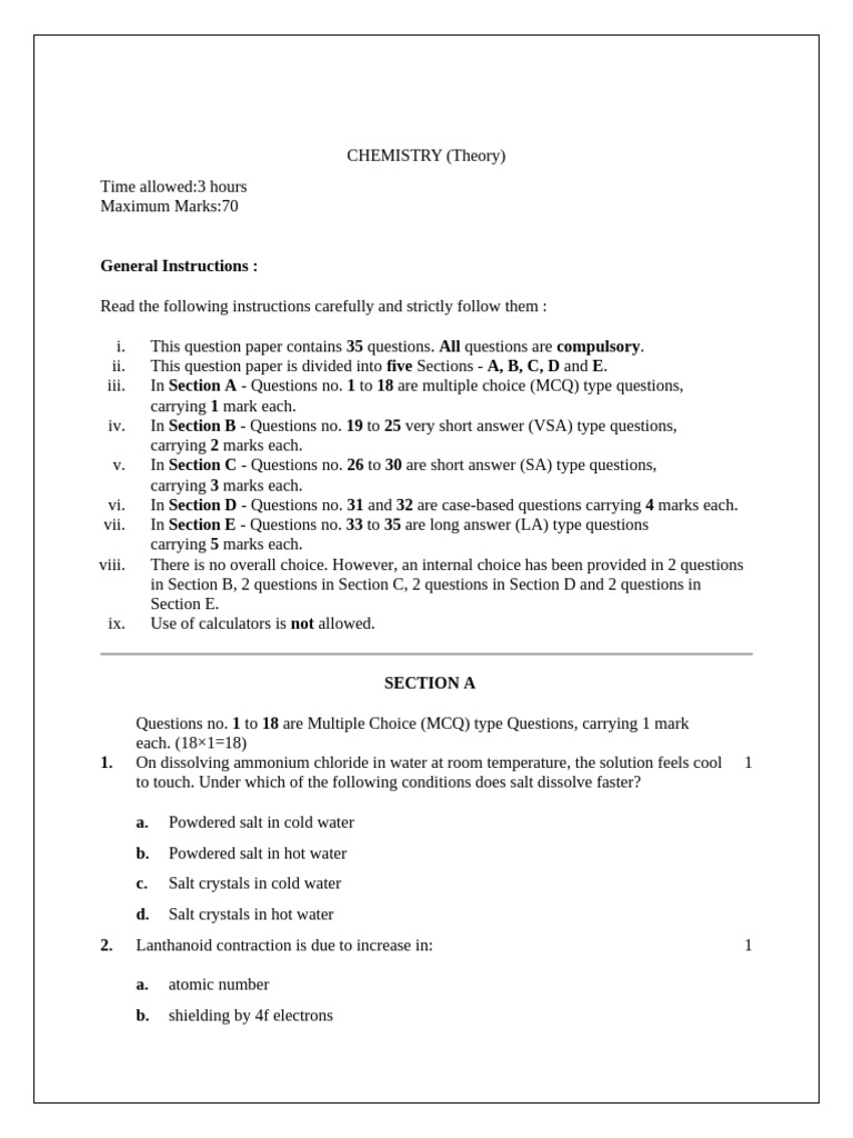 Chemistry Pyq Set 3 2023 | PDF | Acid | Chemical Reactions