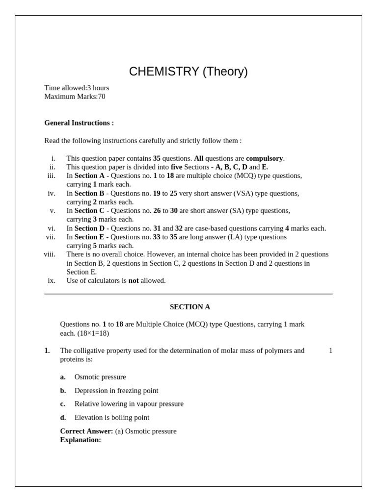 CHEMISTRY PYQ SET 1 2023 | PDF | Chemical Reactions | Altitude
