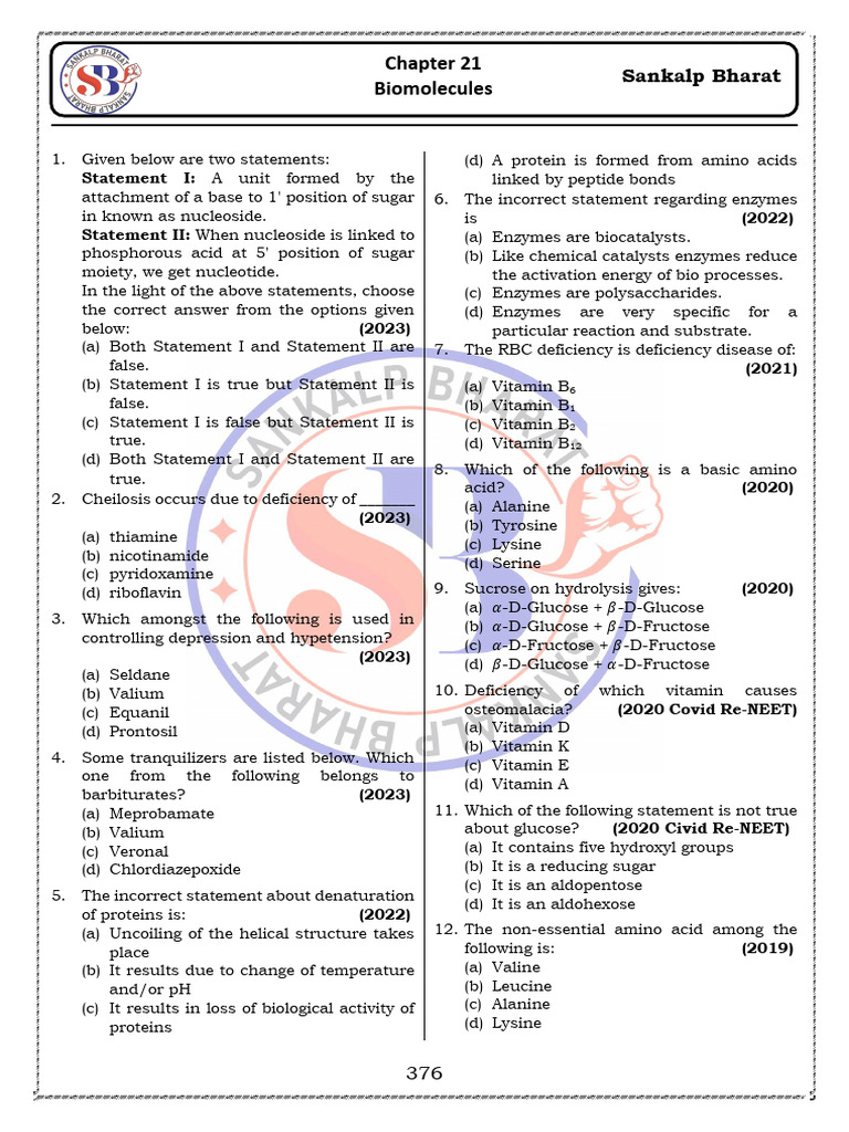 Biomolecules - By MadXAbhiOfficial - PYQs | PDF | Amino Acid | Glucose