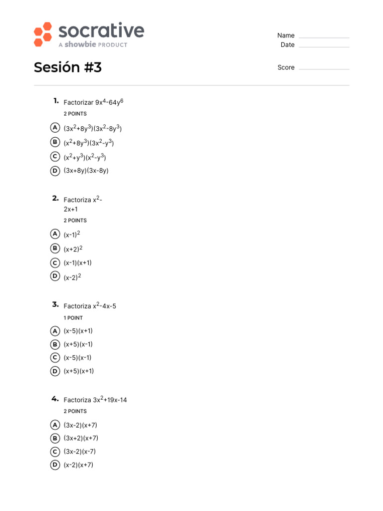 Factoring Algebraic Expressions Worksheet | PDF