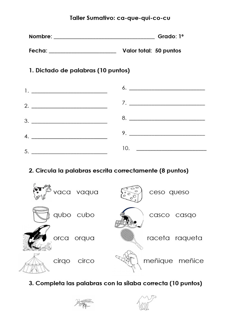Taller de sílabas para primer grado | PDF