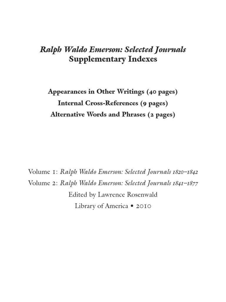 Emerson, Journals Index | PDF | Ralph Waldo Emerson