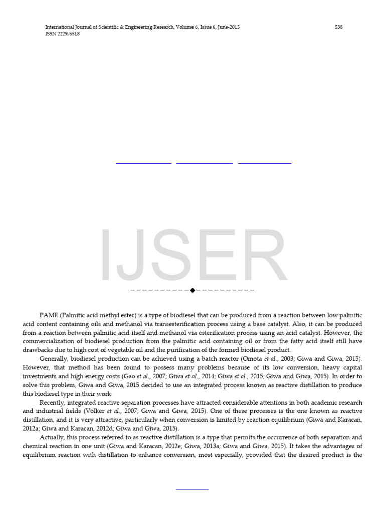 Empirical Modelling and Optimization of PAME Reactive Distillation Process Using Minitab | PDF ...