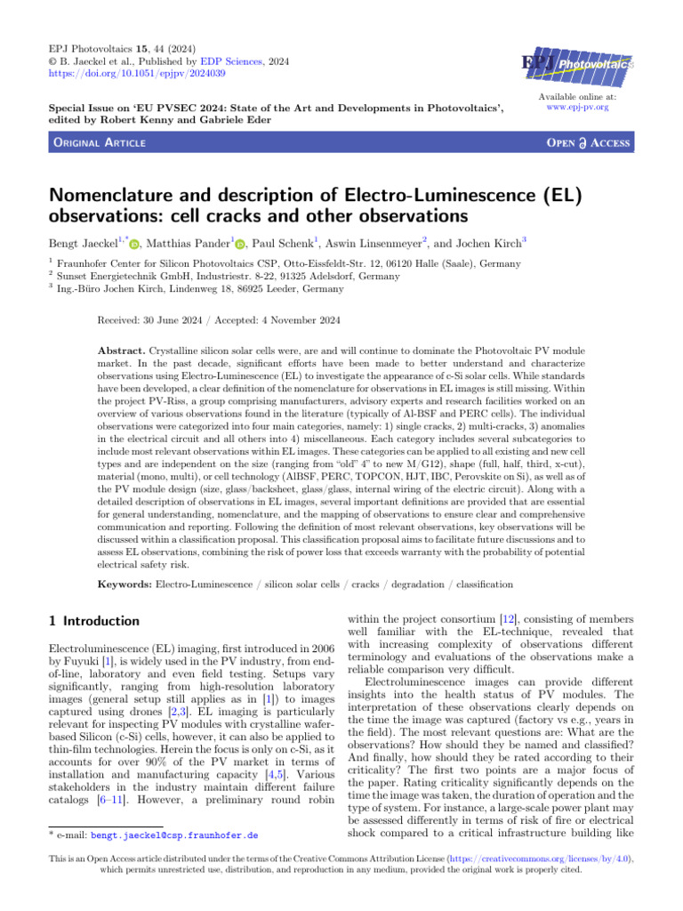 Nomenclature and Description of Electro-Luminescence (EL) Observations ...