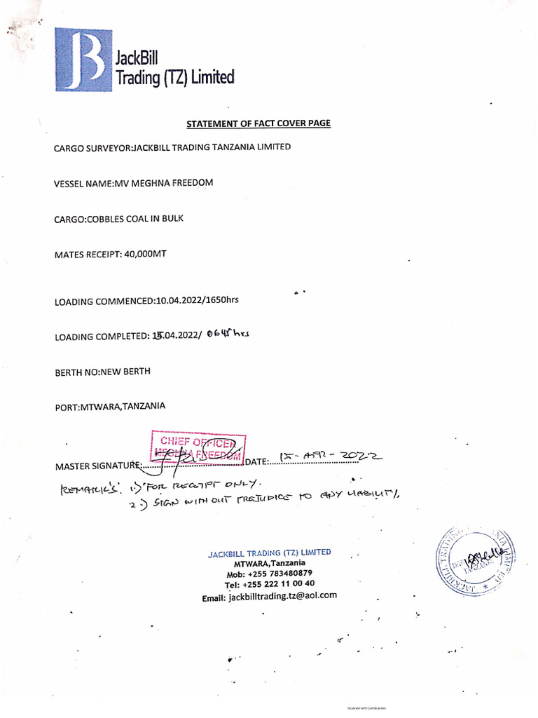 MV Meghna Freedom Final Loading Docs | PDF