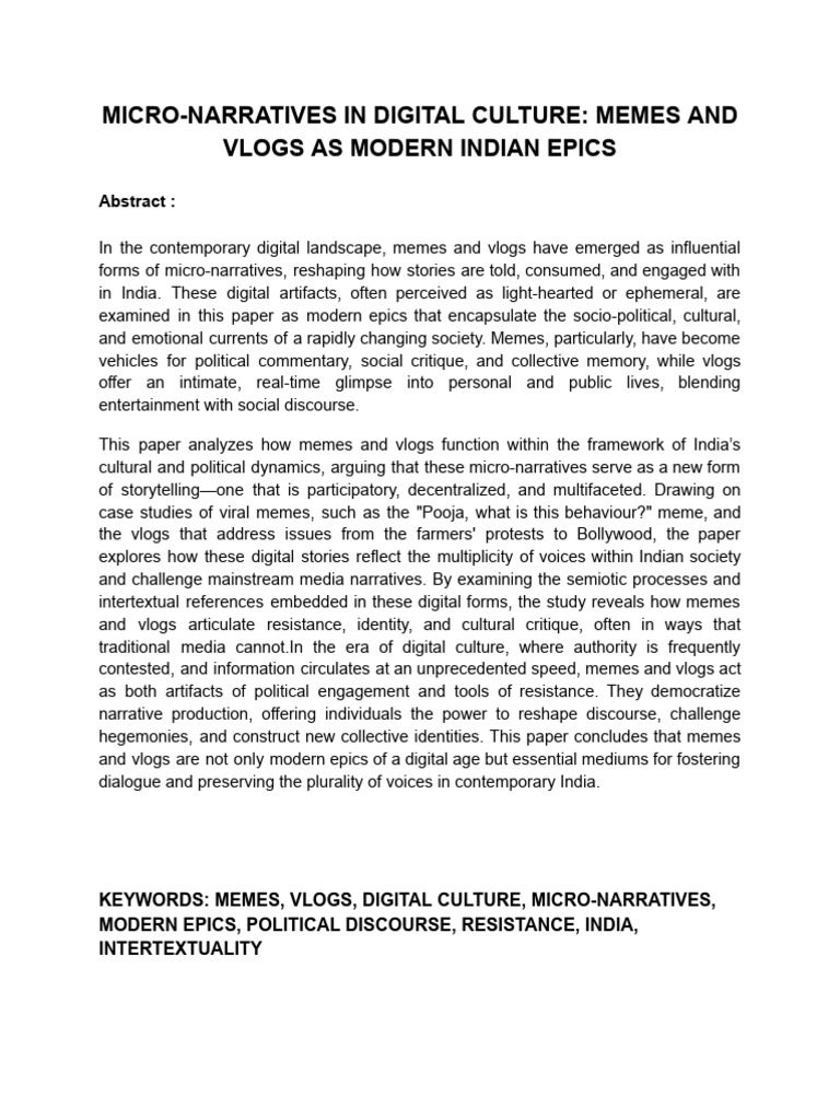 Memes and Vlogs: Modern Indian Epics | PDF | Augmented Reality | Narrative