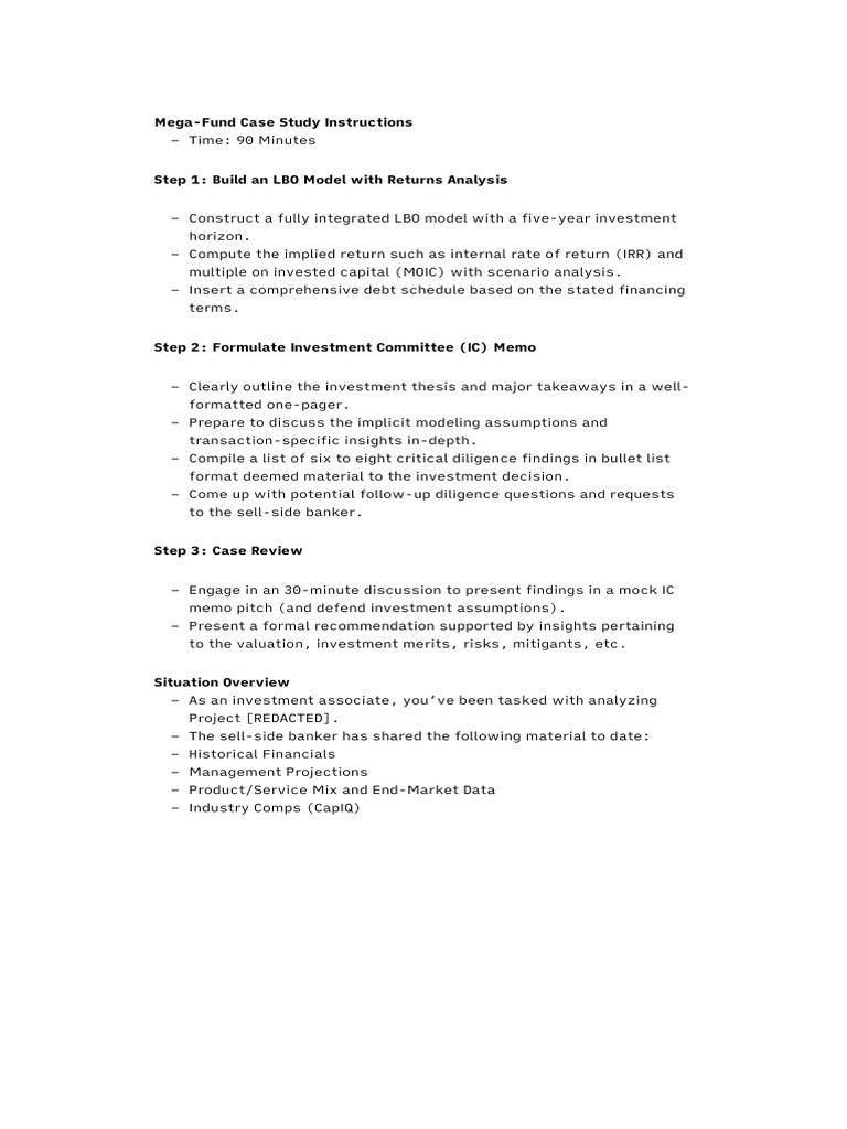 LBO Modeling Test - Mega Fund Case Study | PDF | Debt | Leveraged Buyout