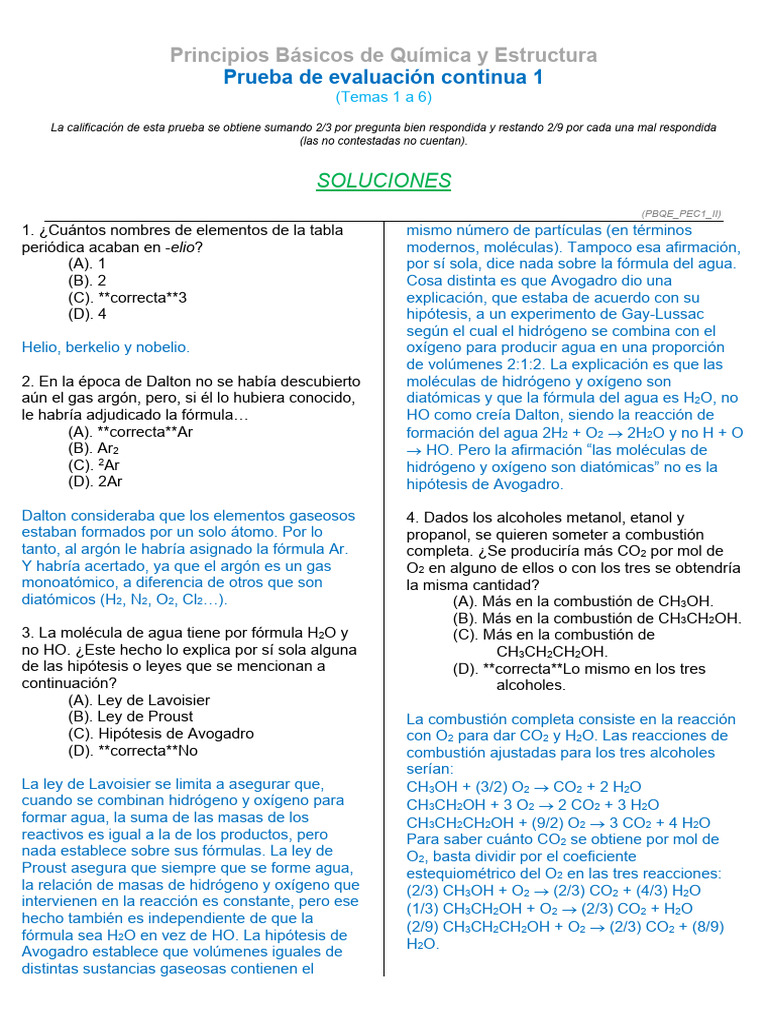Soluciones PEC1 (Temas 1 6) | PDF | Gases | Mole (Unidad)