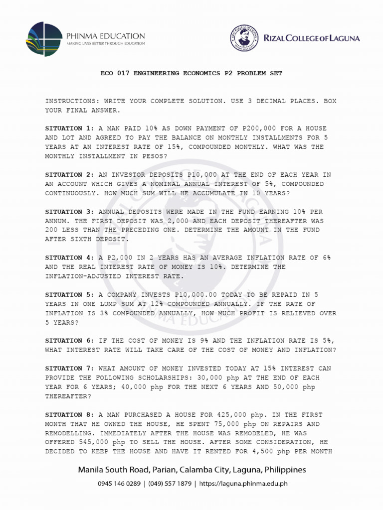 ECO 017 Engineering Economics Problem Set | PDF