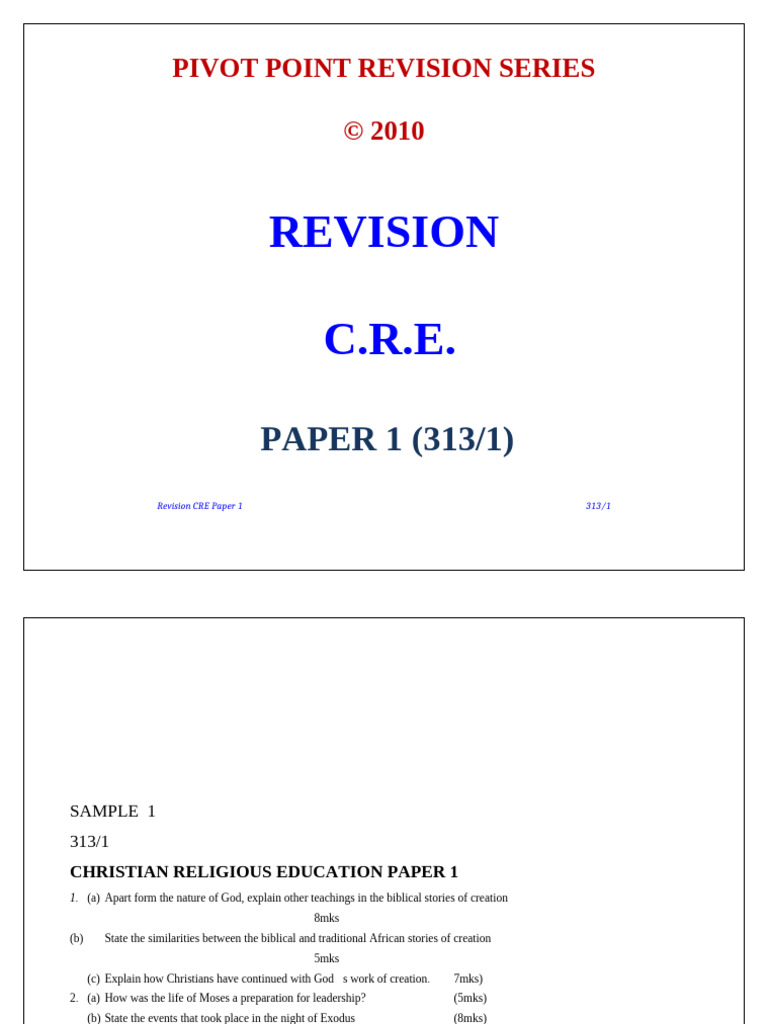 1 CRE PAPER 1 REVISION BOOKLET Doc | PDF | The Exodus | Yahweh