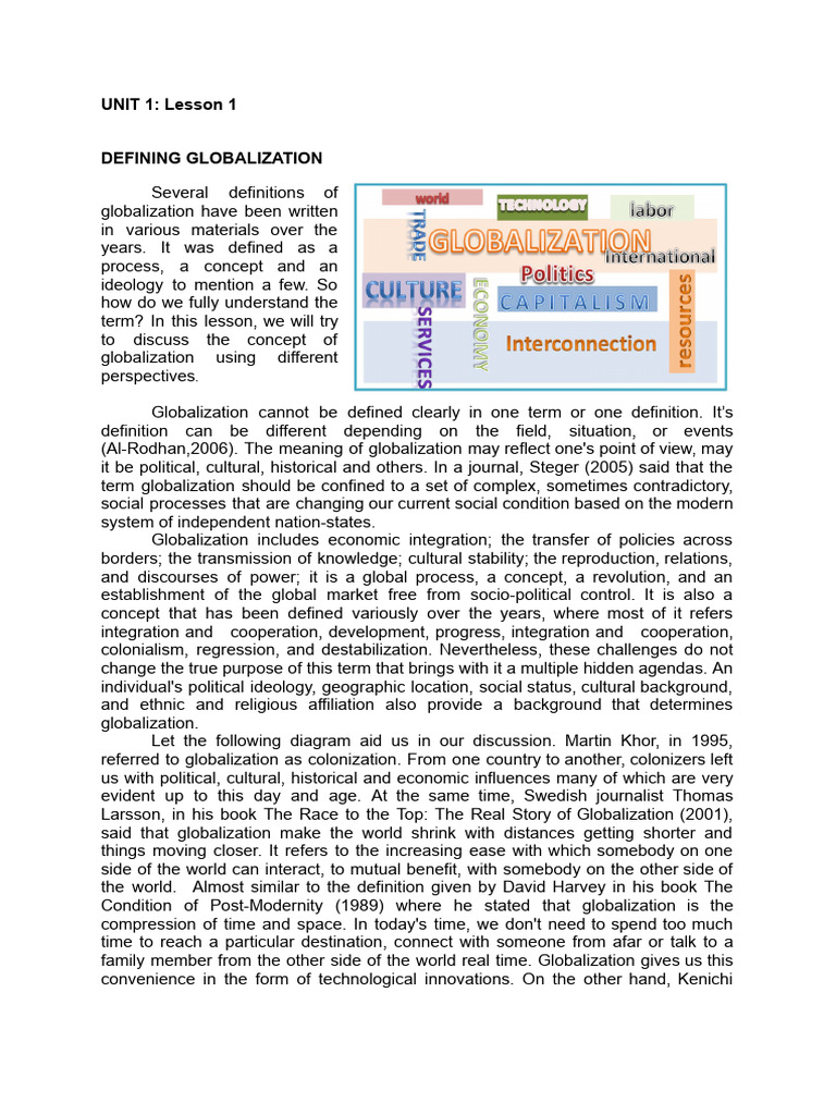 UNIT-1-Lesson-1-Definition-of-Globalization-1 | PDF | Globalization ...