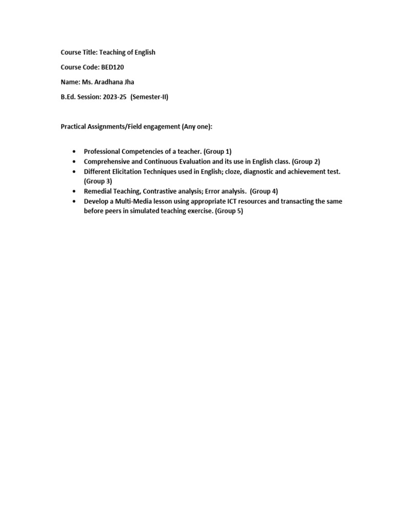 English Teaching Practical Assignments | PDF