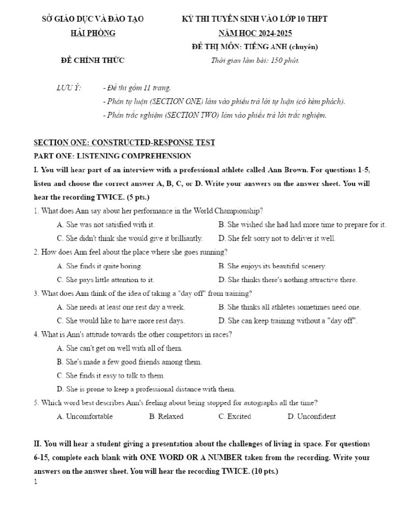 De Thi Chuyen Anh Hai Phong 20242025docx 1600 PDF.gdrive.vip | PDF