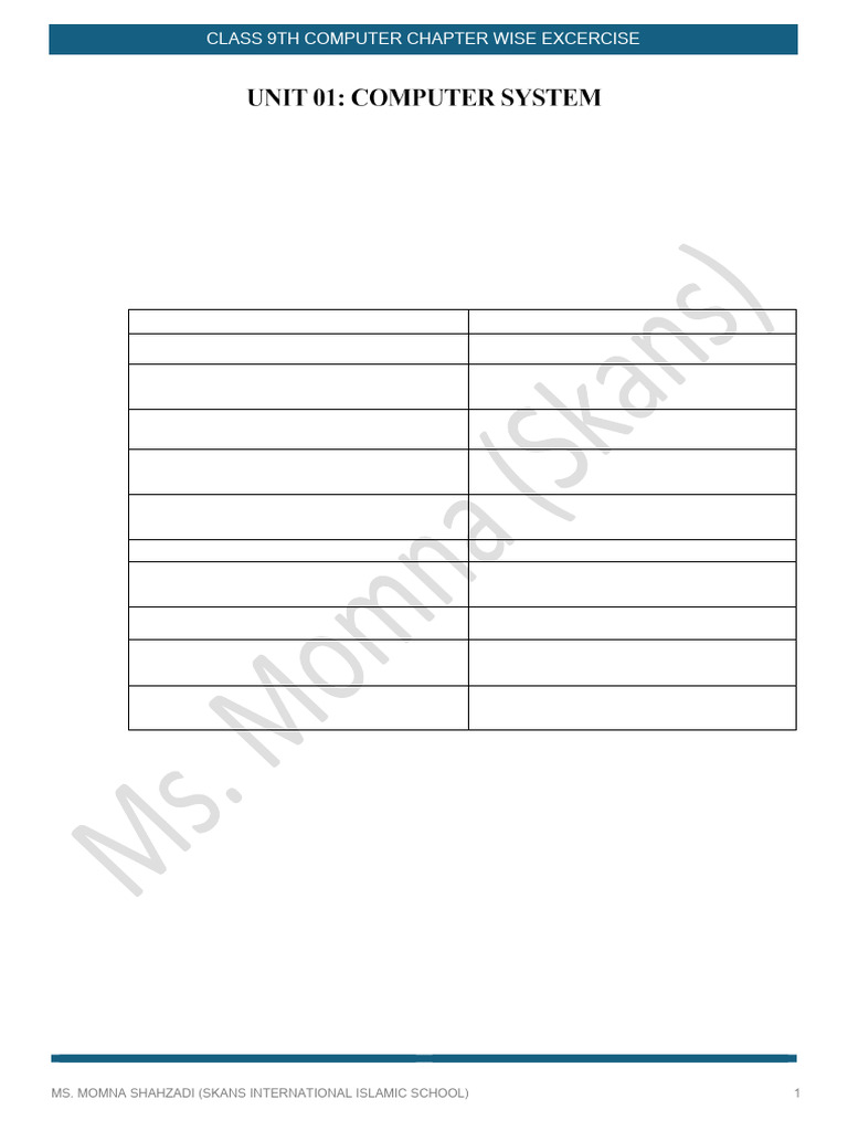CLASS 9TH COMPUTER CHAPTER WISE EXCERCISE-1 | PDF | Computer Network | Computer Data Storage