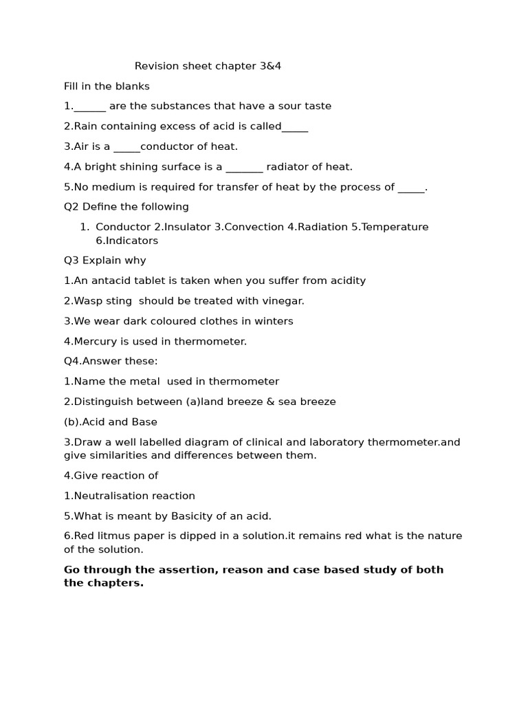 Rev.sheet ch 3^04 Science | PDF