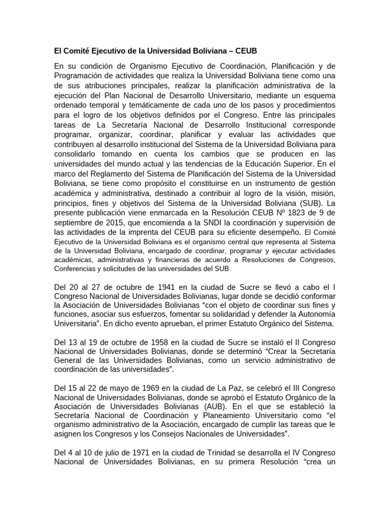 CEUB: Coordinación Universitaria en Bolivia | PDF | Bolivia | Universidad