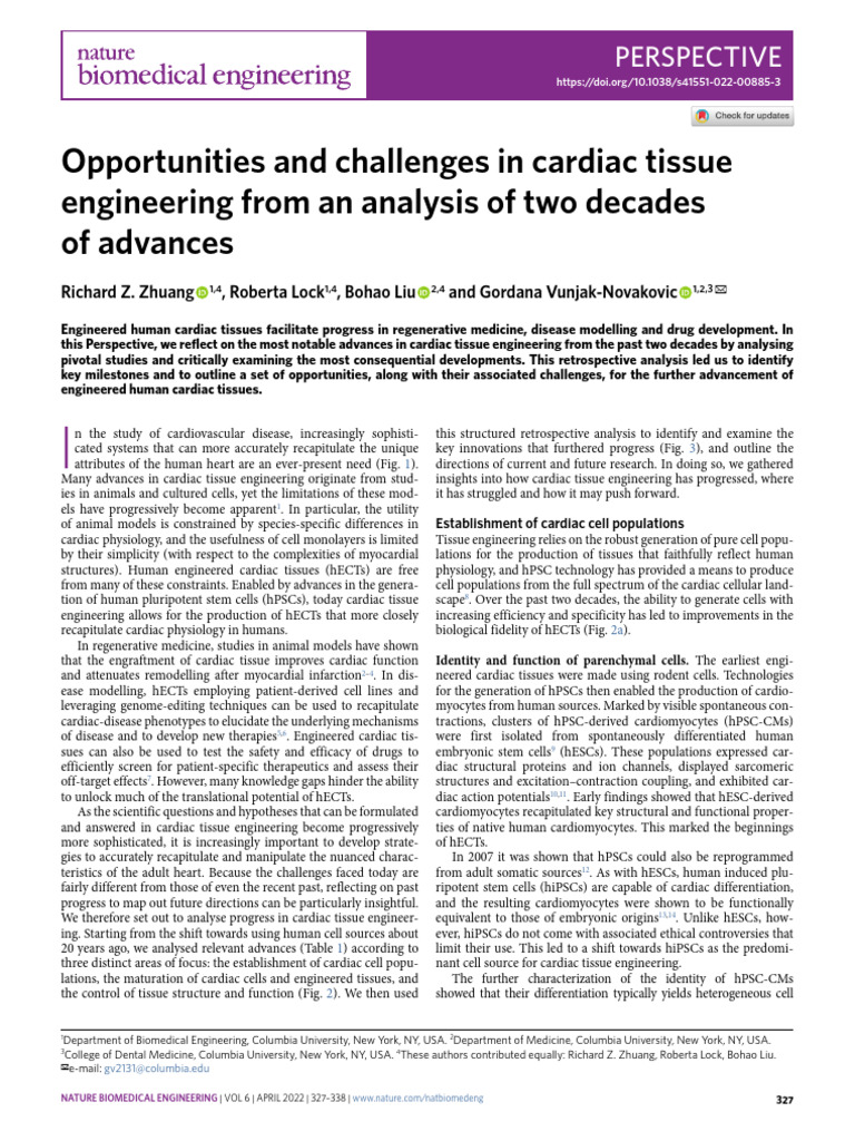 Opportunities And Challenges In Cardiac Tissue Engineering From An