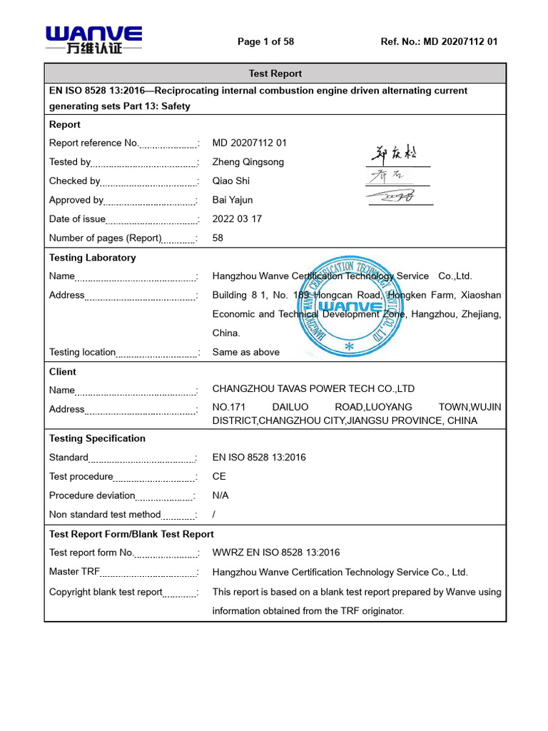 Diesel Generator Set Test Report | PDF | Engines | Verification And ...