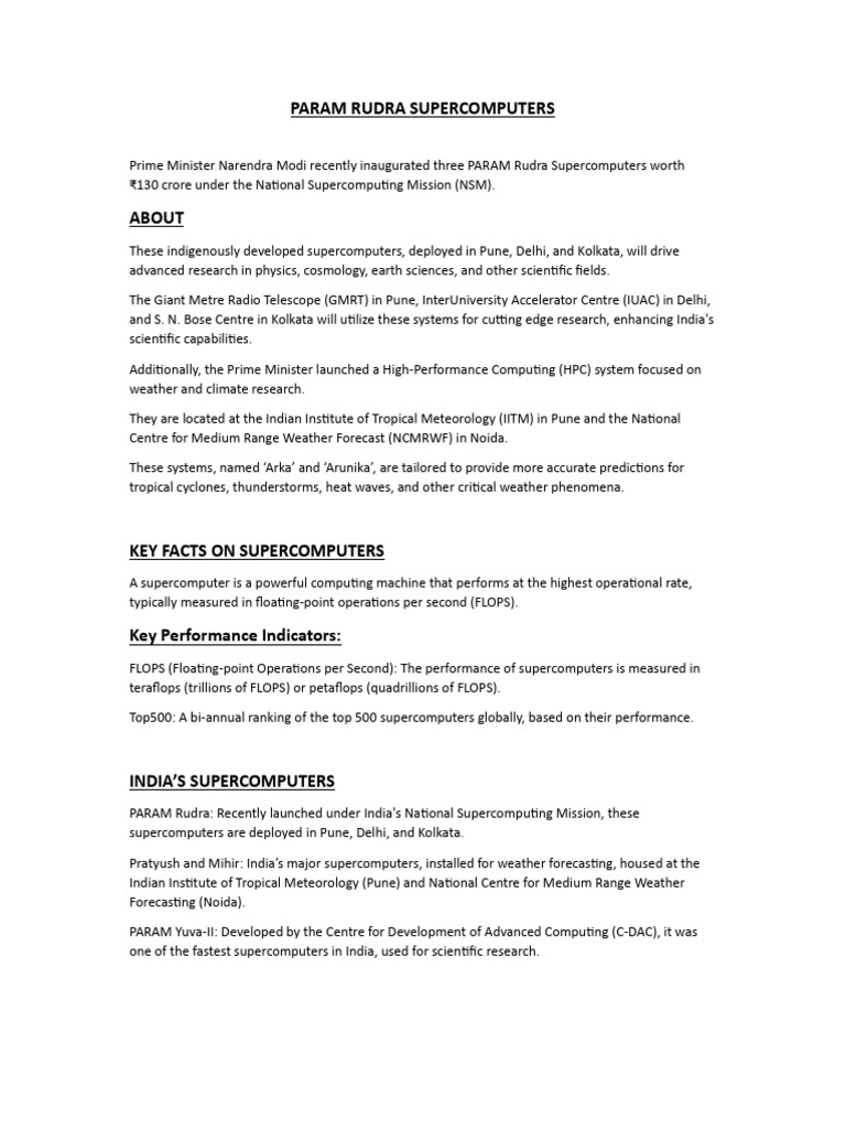 Param Rudra Supercomputers | PDF