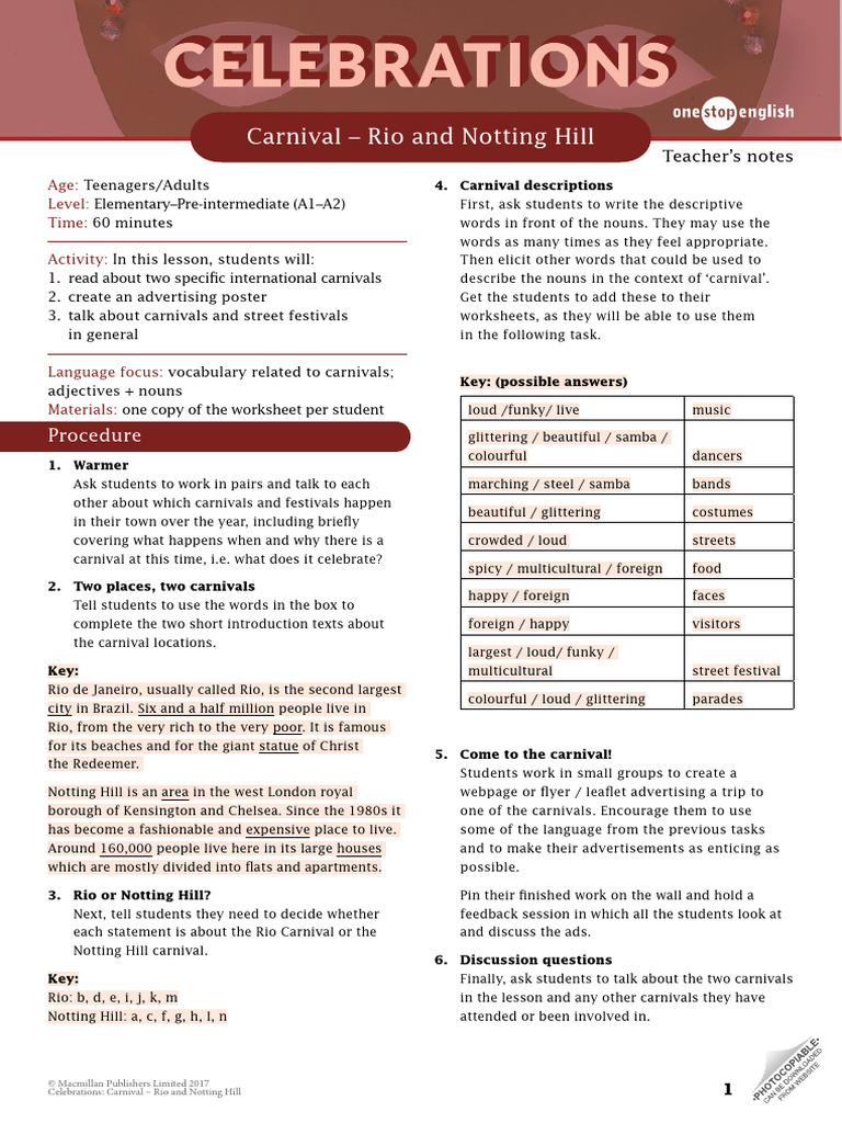 Carnival Lesson Plan: Rio & Notting Hill | PDF | Carnival | Linguistics