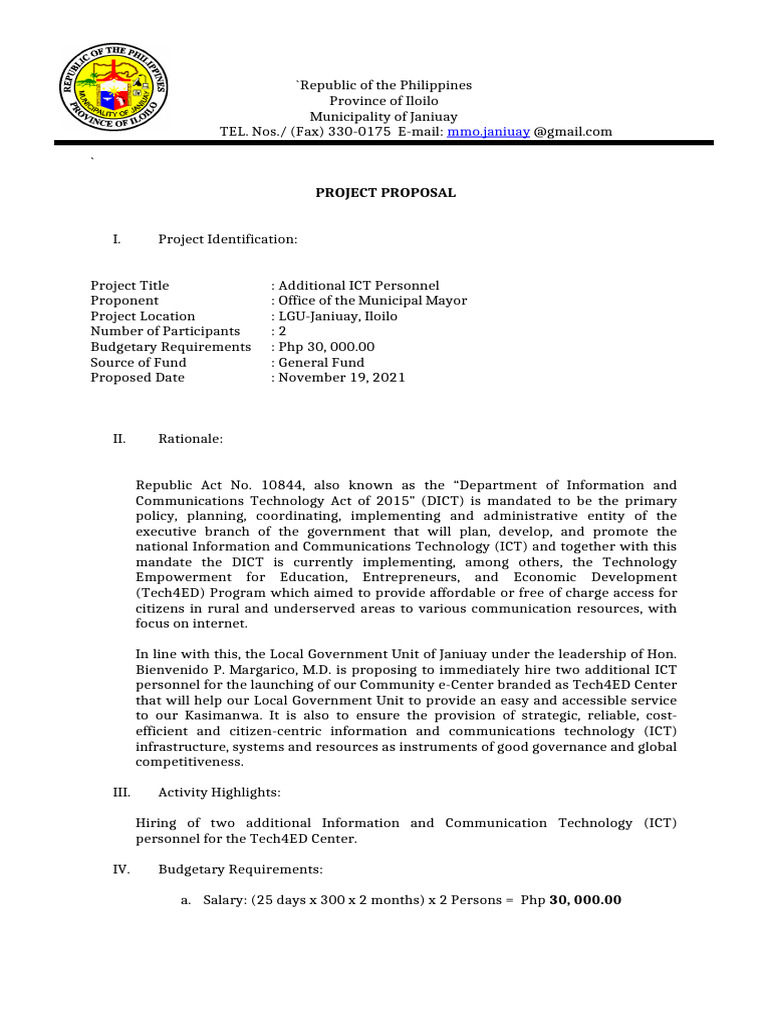 Janiuay ICT Personnel Proposal | PDF | Information And Communications ...