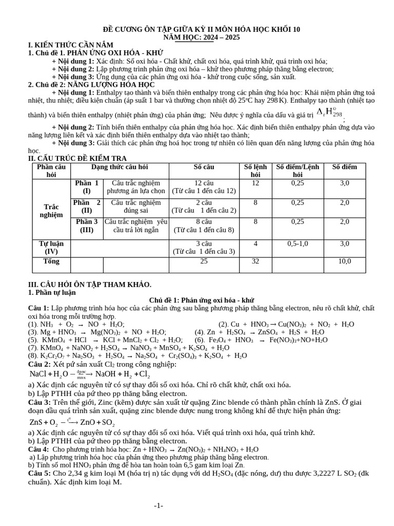 ĐỀ CƯƠNG GK2 KHỐI 10 | PDF