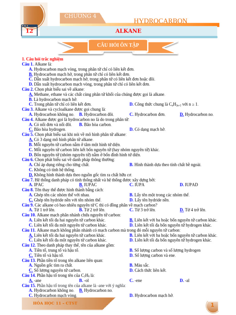 Bai Tap Alkane | PDF