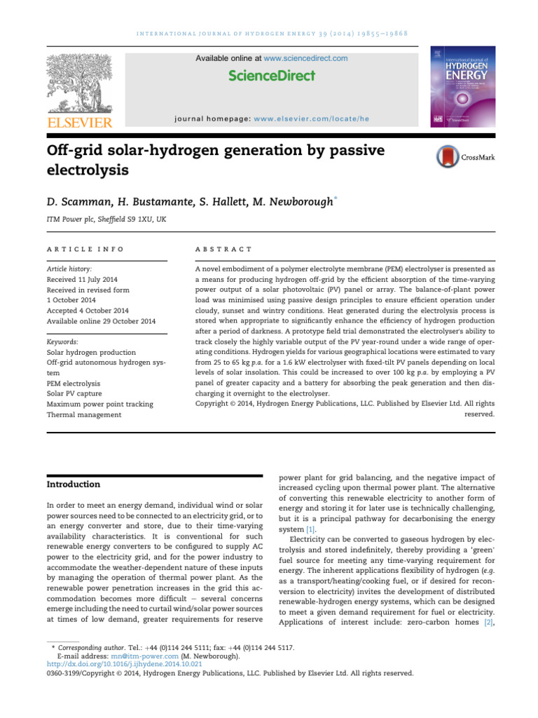 Off-Grid Solar-Hydrogen Generation by Passive Electrolysis ...