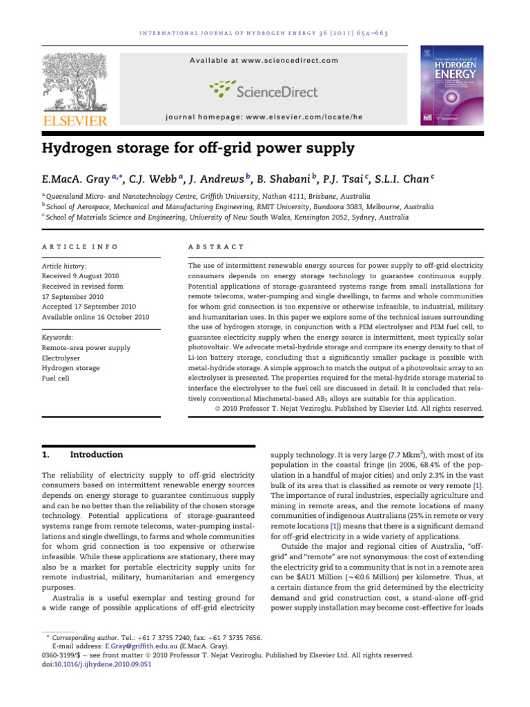 Hydrogen Storage For Off-Grid Power Supply: E.Maca. Gray, C.J. Webb, J ...