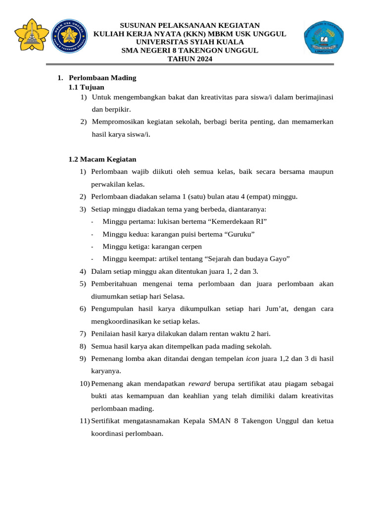 Kegiatan Perlombaan Mading dan 17 Agustus | PDF