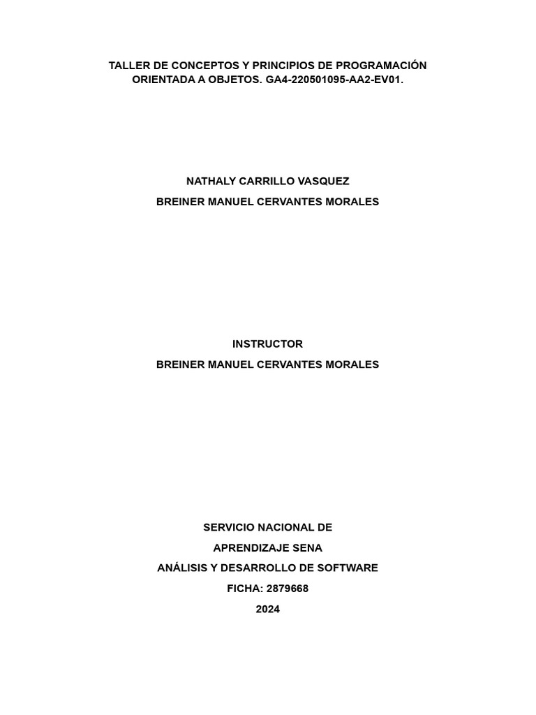 Taller De Conceptos Y Principios De Programación Orientada A Objetos Ga4 220501095 Aa2 Ev01