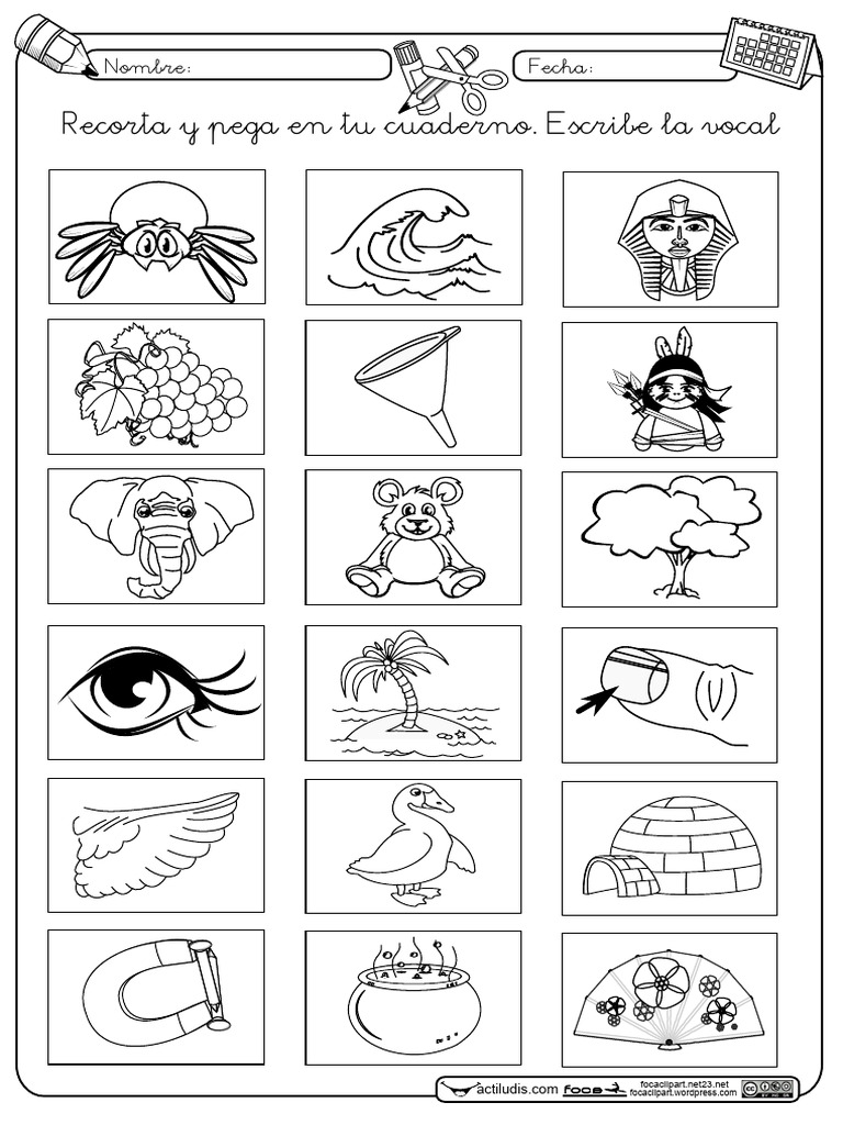 Recorta y Escribe Vocales | PDF