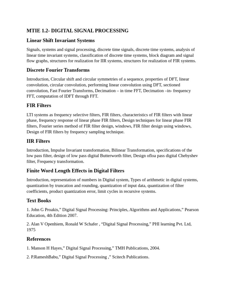 DSP Syllabus and Model Queston Paper | PDF | Digital Signal Processing | Discrete Fourier Transform