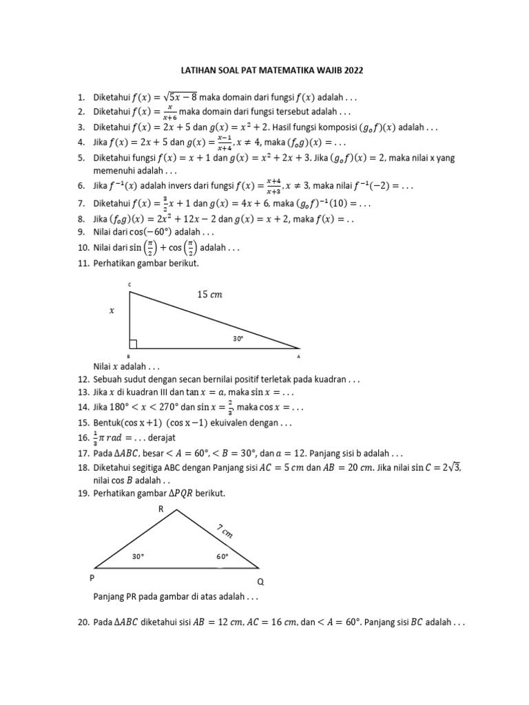 Latihan Soal Pat Matematika Wajib 2022 | PDF