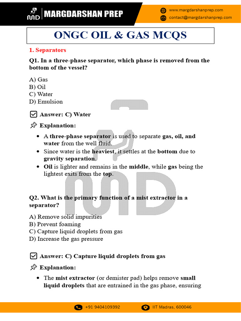 ONGC Oil & Gas MCQs for Engineers | PDF | Pump | Natural Gas