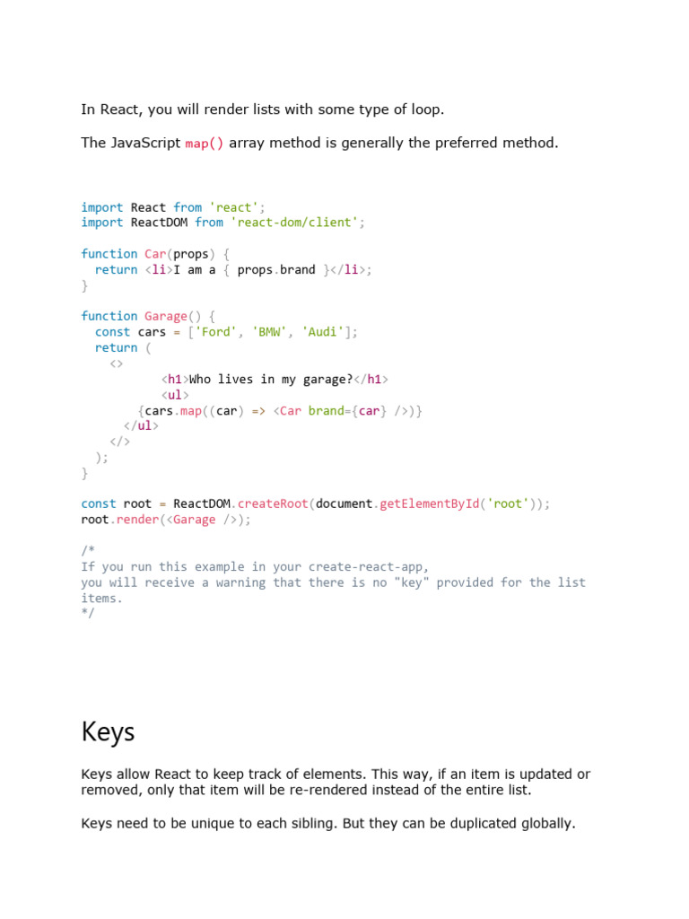 React List and Key | PDF
