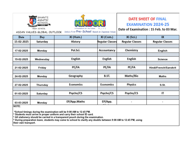 Final Examination: Date Sheet of | PDF