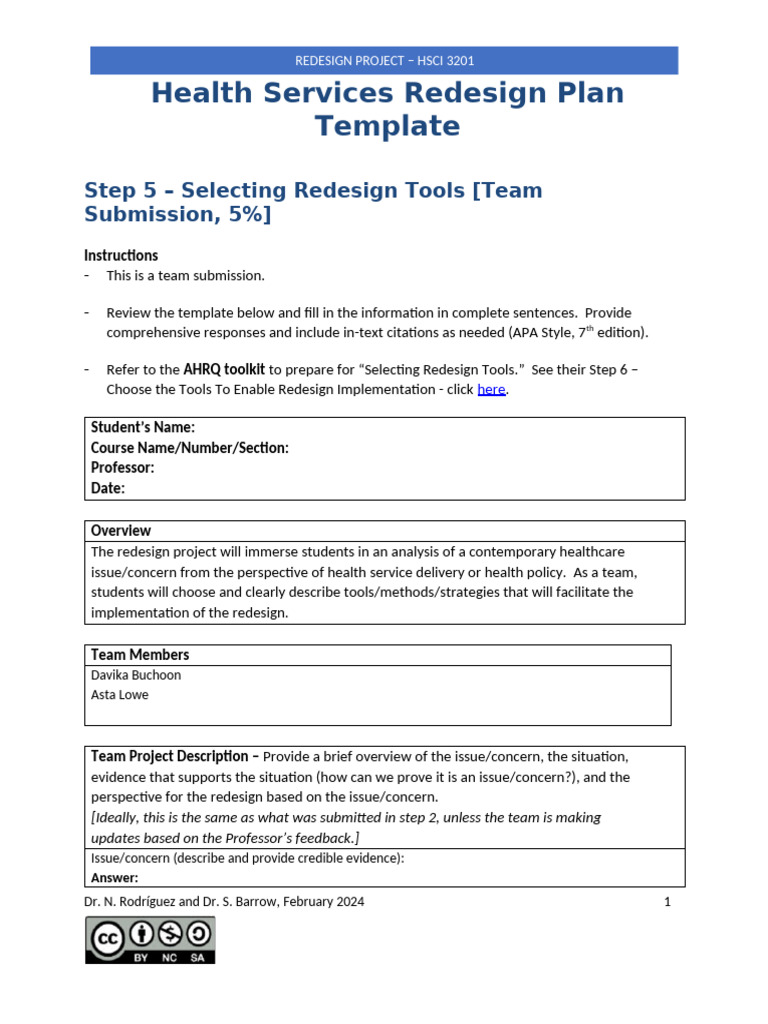 HSCI3201 HealthDeliveryRedesign Step5Template UpdateSp24 | PDF | Health ...