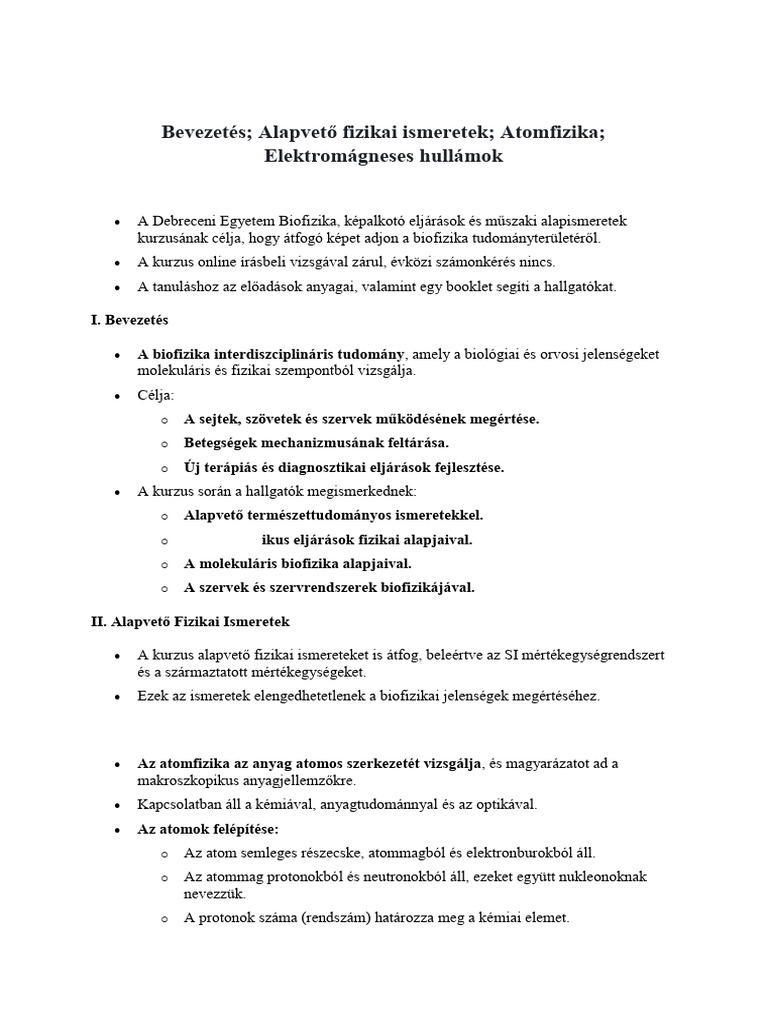 Biofizika Vizsga Anyag | PDF