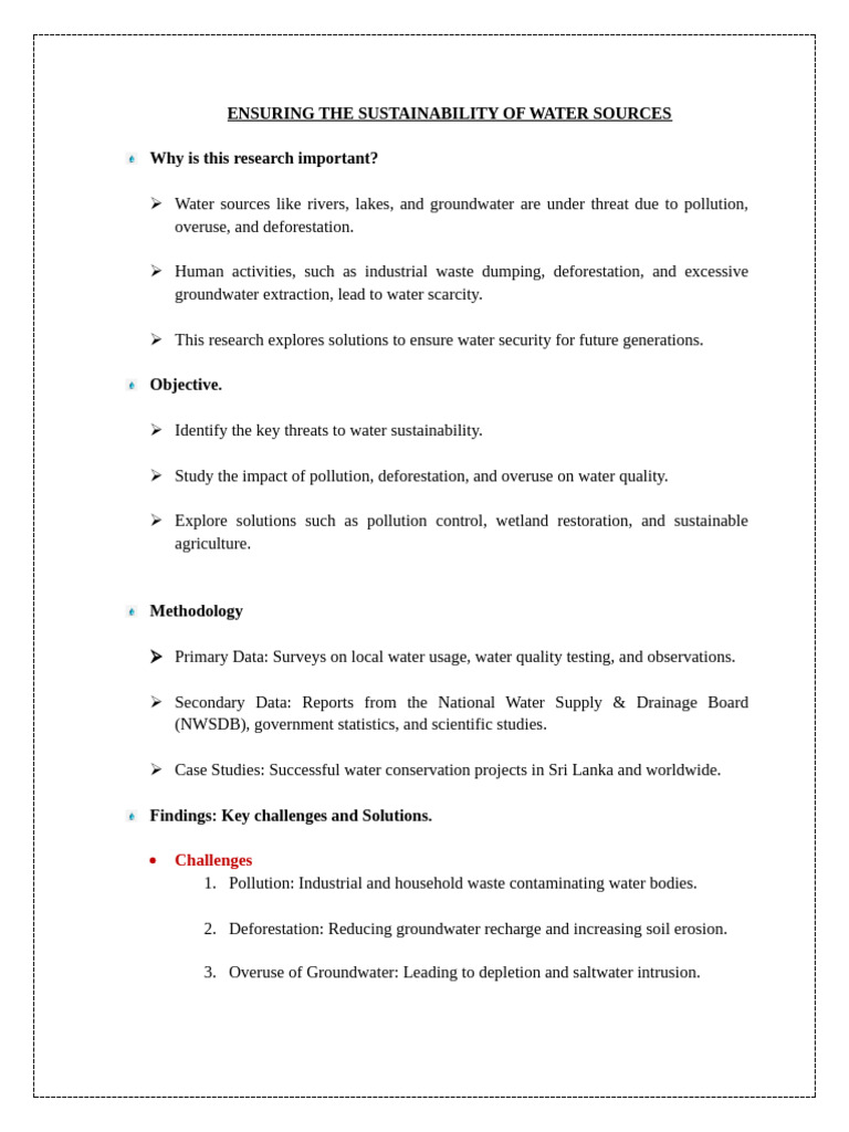 Ensuring the Sustainability of Water Sources | PDF | Water Conservation ...