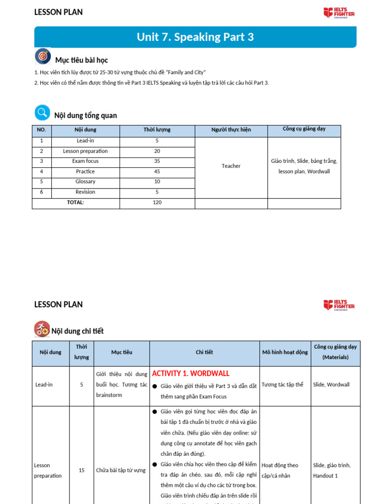 Lesson Plan - Speaking. Unit 7. Speaking Part 3 | PDF