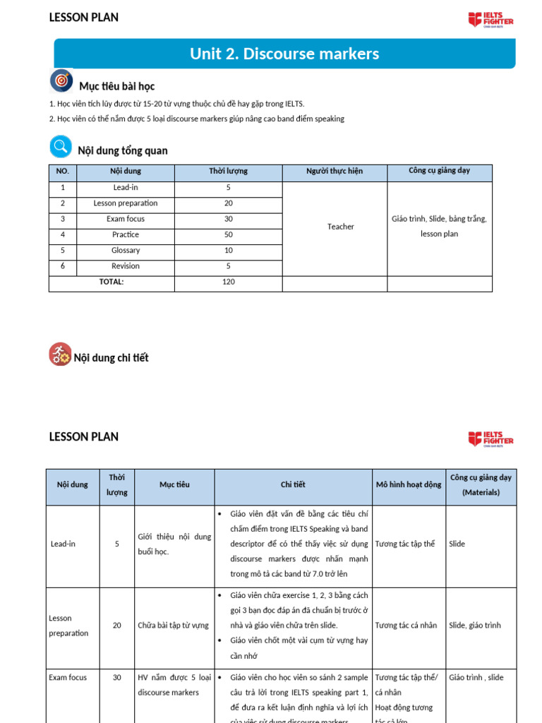 Lesson Plan - Speaking. Unit 2. Discourse Markers | PDF