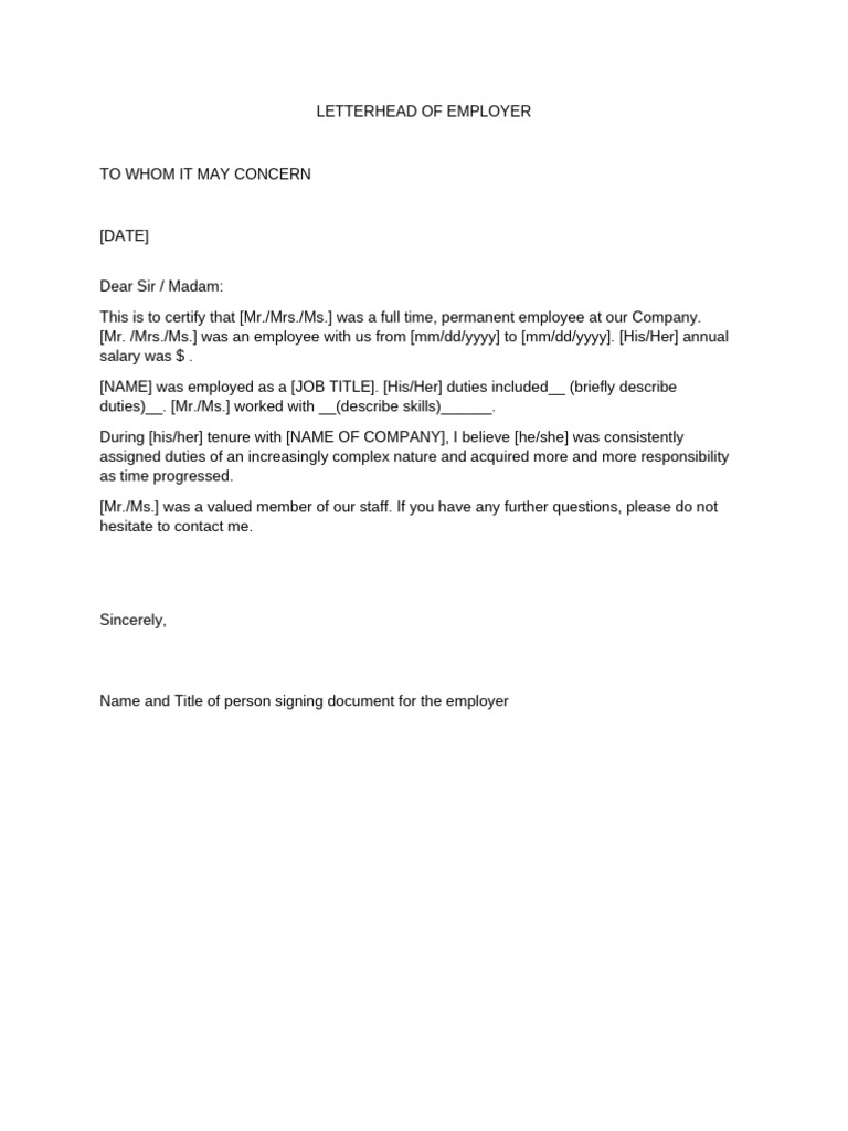 Experience Letter Template for Employees | PDF