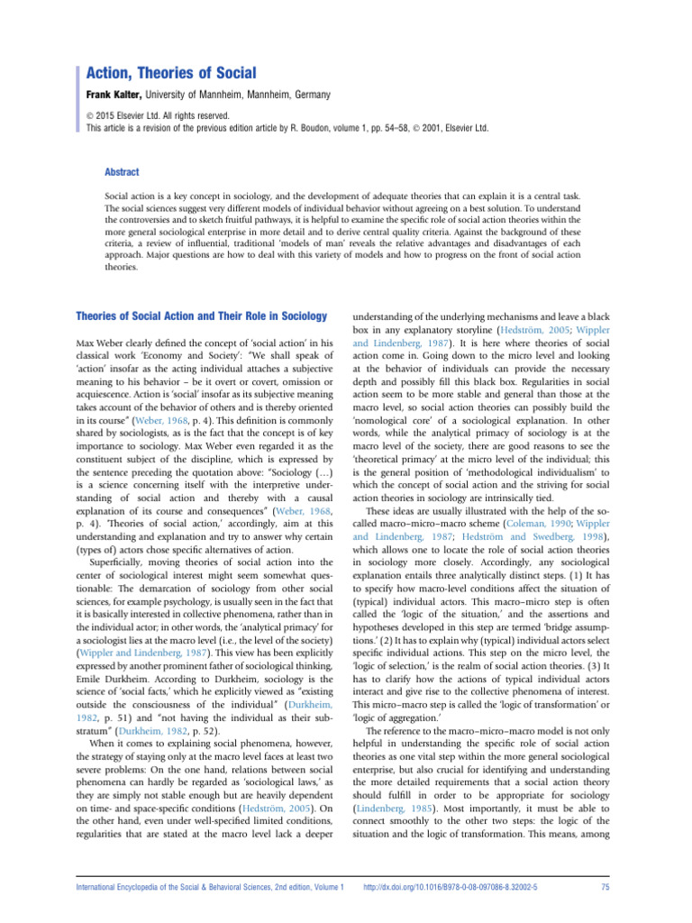 Action, Theories of Social | PDF | Sociology | Theory