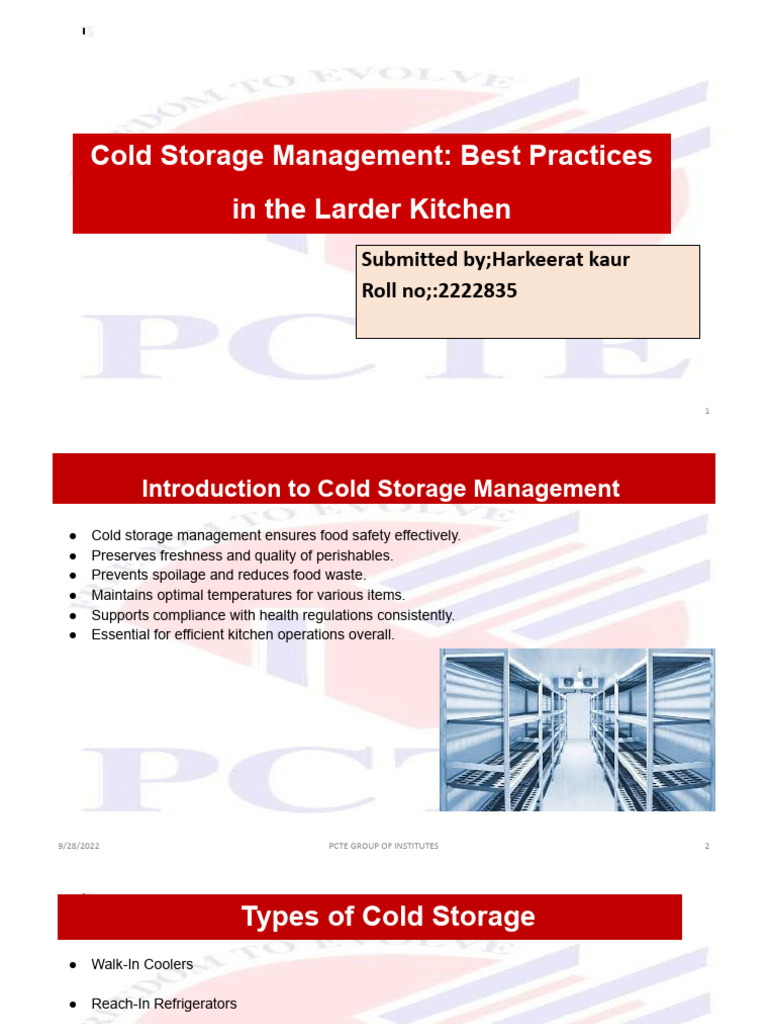 Cold Storage Management - Best Practices in The Larder Kitchen | PDF ...