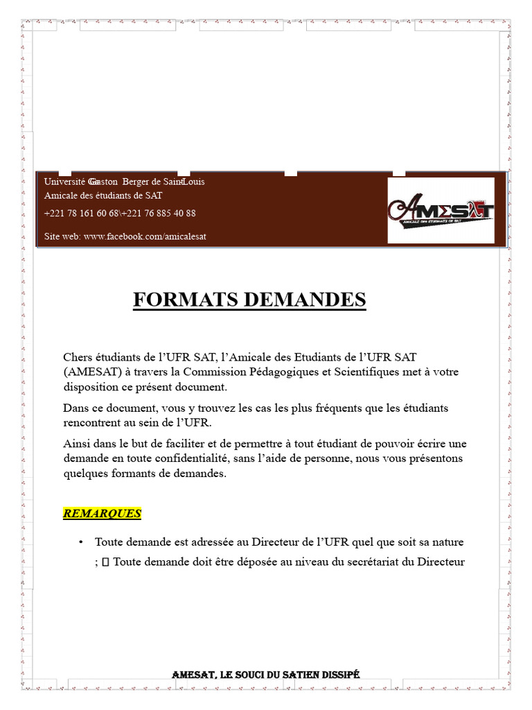 Modèles de demandes UFR SAT | PDF