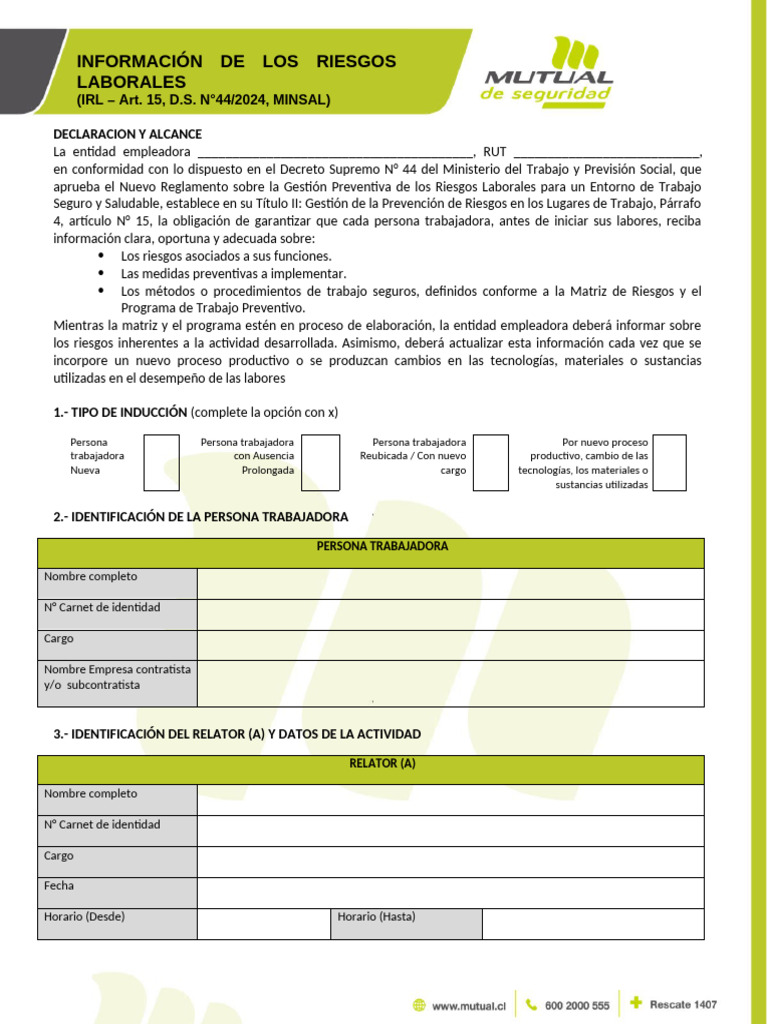 Formulario IRL Mutual de Seguridad v3-1 | PDF | Ventilación ...